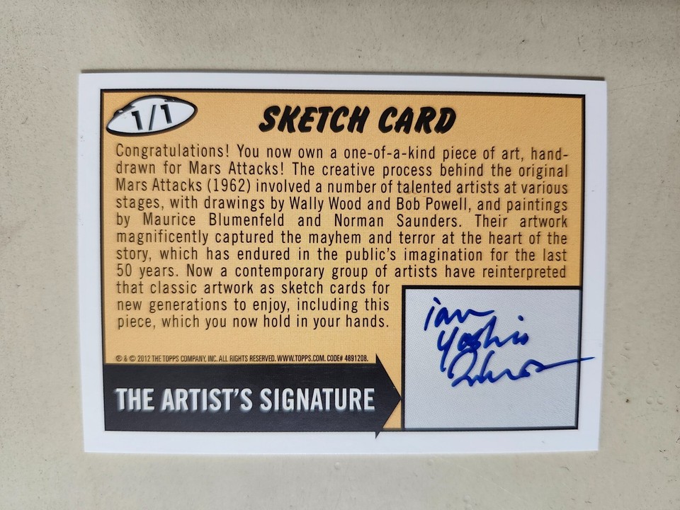 Mars Attacks RARE 1/1 Sketch Card Authentic Artist Signature Autograph ...