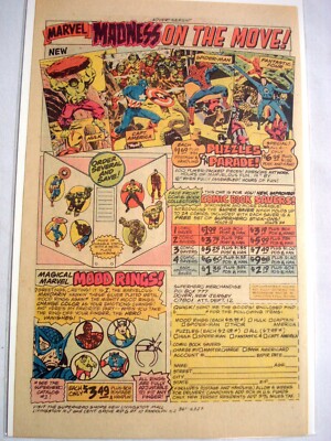 1976 Ad Marvel Mood Rings, Puzzles, Comic Book Savers Spider-Man Hulk ...