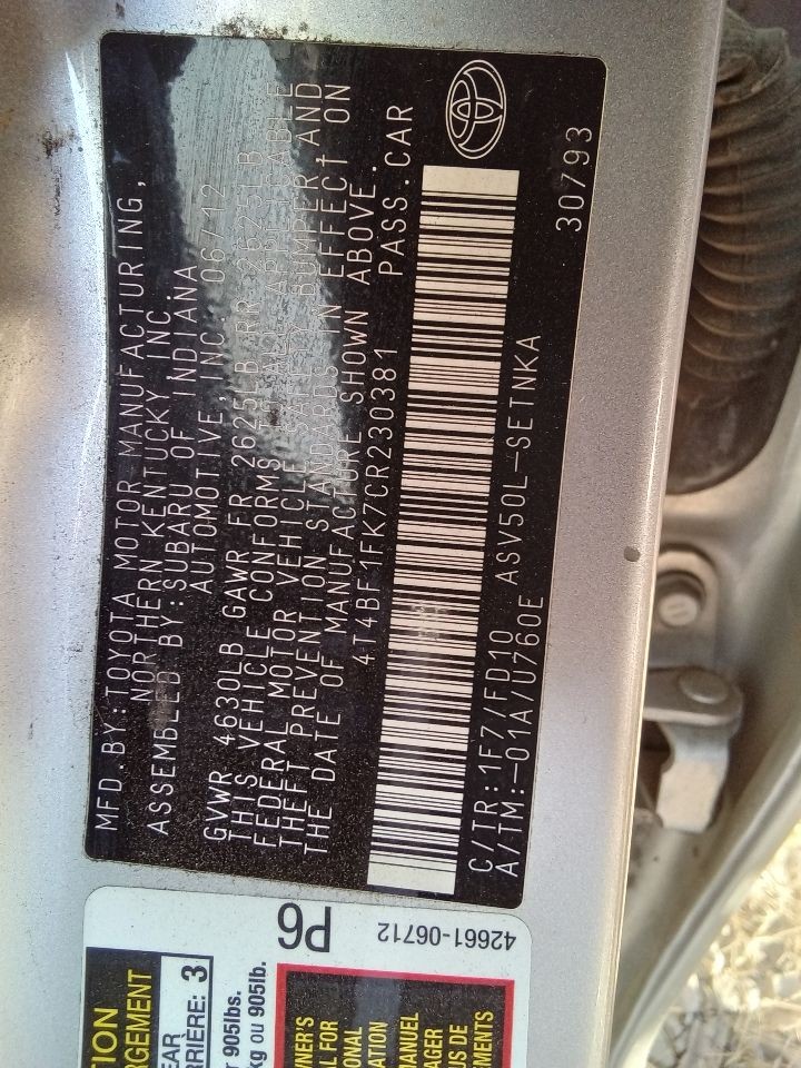 Used Rear Left Door Interior Trim Panel fits: 2012 Toyota Camry Grade A ...