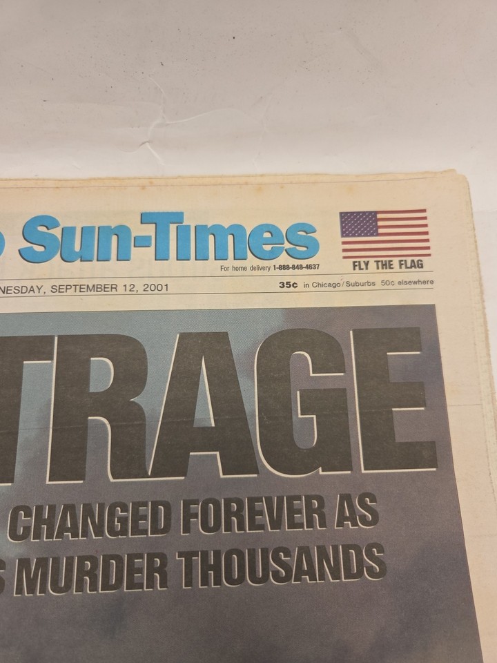 Chicago Sun-Times 9/11 Newspaper 2001 "OUTRAGE" September 12 2001 ...