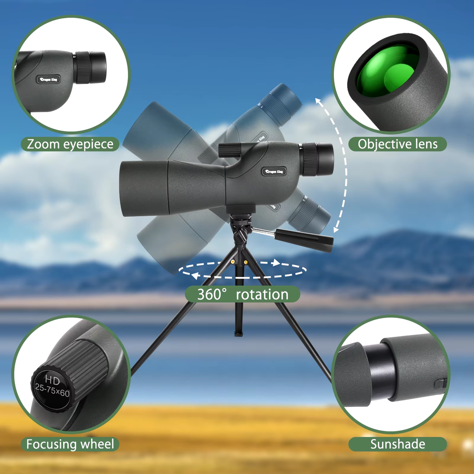 Powerful Spotting Scope Monocular 25x-75x Zoom, Waterproof Telescope ...