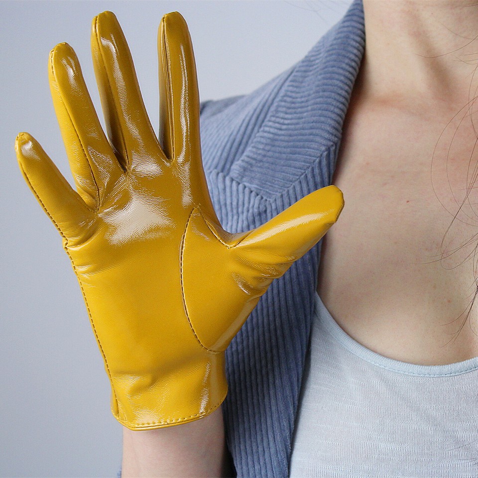 LATEX LONG GLOVES Shine Leather Faux Patent PU 20" 50cm Opera Ginger ...