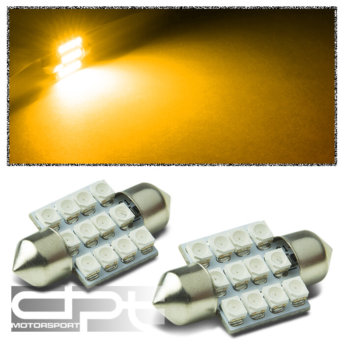 X2 11X31MM 12SMD 3528 12V BRIGHT AMBER LED INTERIOR DOME/TRUNK LIGHT ...