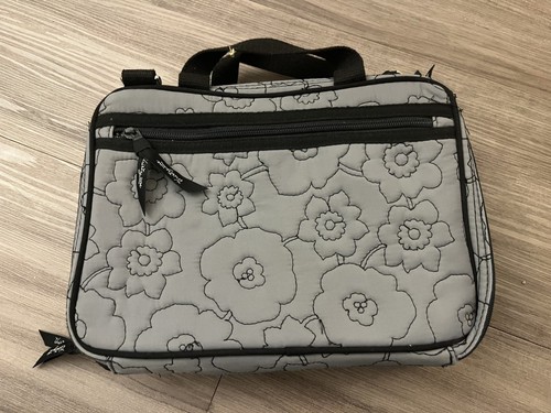 THIRTY ONE Double Zip Cosmetic Travel Case Tote Grey Quilted Poppy | eBay
