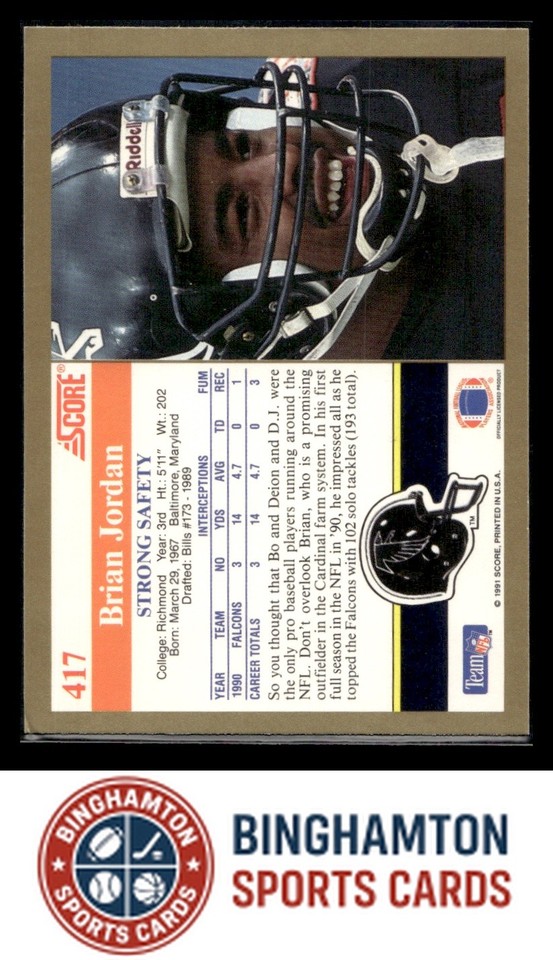 1991 Score #417 Brian Jordan Atlanta Falcons Football card | eBay