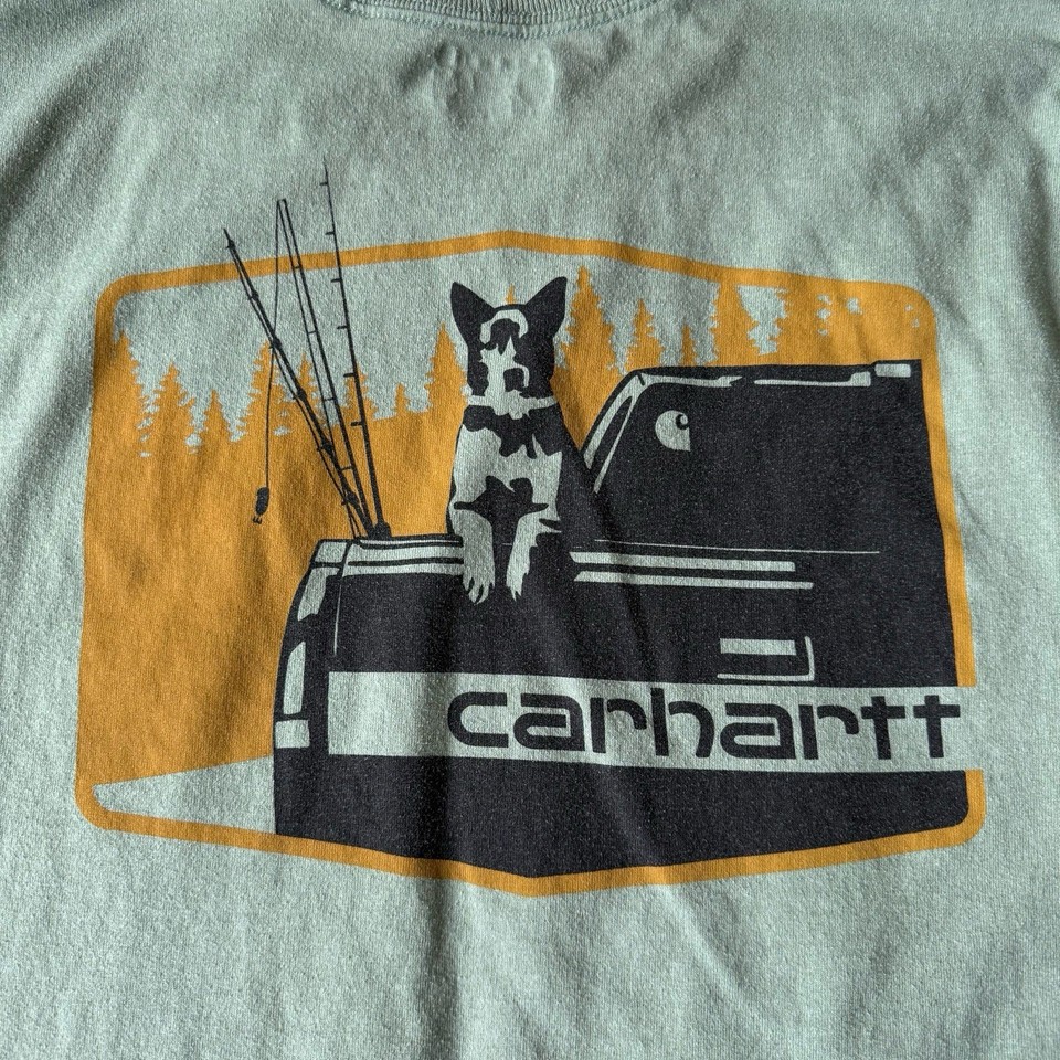 Carhartt Men Green Loose Fit Dog Truck Fishing T-Shirt LARGE Outdoor ...