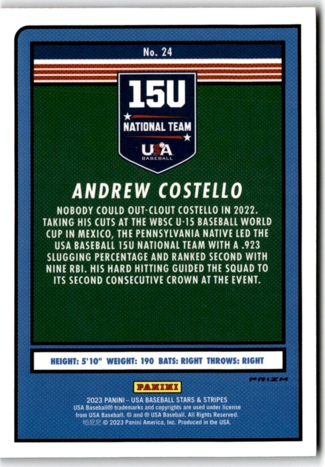 2023 Panini USA Baseball Stars & Stripes ##24 Andrew Costello | eBay