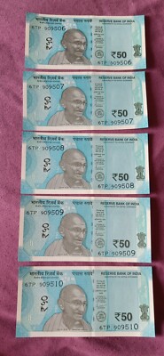 🇮🇳 Indian-50 Rupees 5 Notes HAMPI SERIES Gov-Gem UNC-Crispy SERIALLY ...