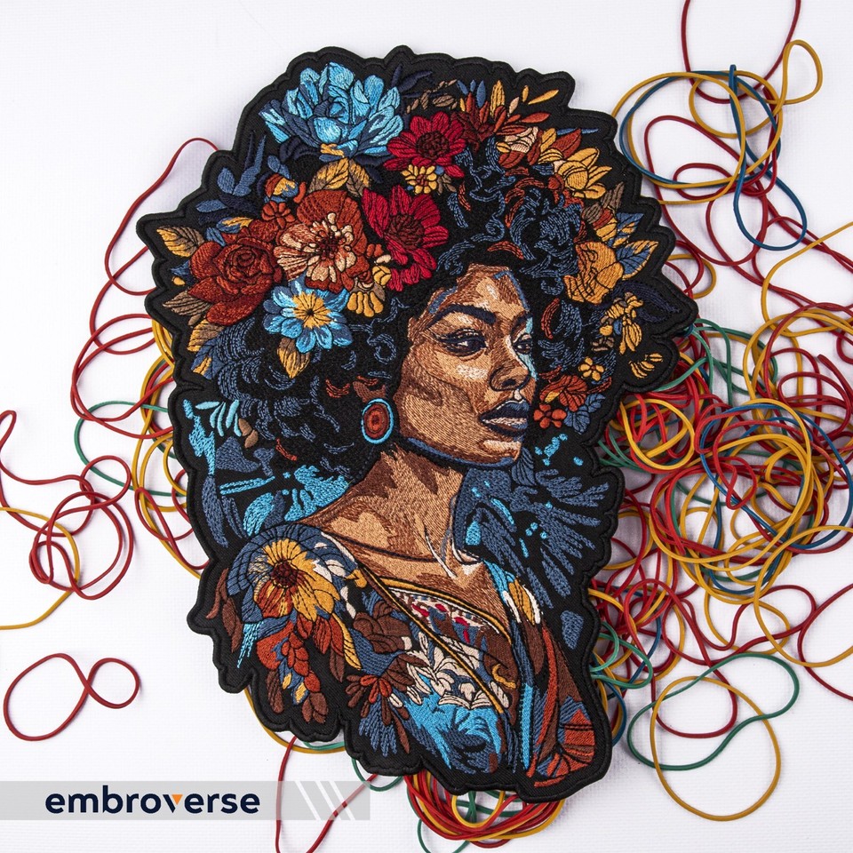 Floral Black Girl Large Back Patch, Woman Excellence Beauty ...