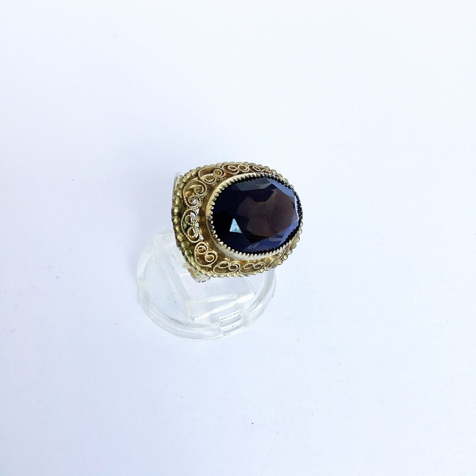 Adjustable Gold Filled Filigree Glass Stone Ring Vintage Costume Ring ...