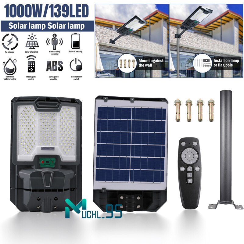 LED Street Light Solar Power with Pole Remote Control sensor Waterproof ...