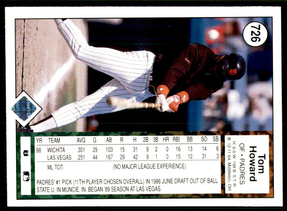 1989 Upper Deck Tom Howard Baseball Cards #726 | eBay
