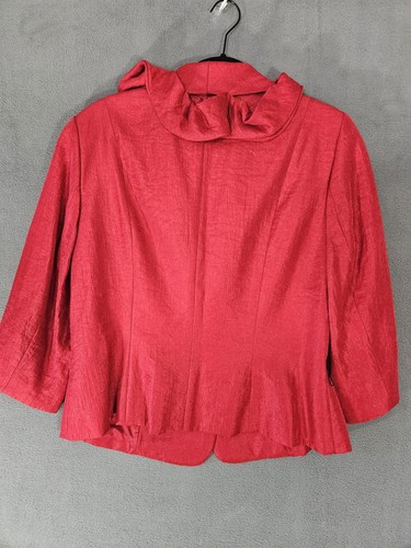 Adrianna Papell Victorian Ruffle Evening Jacket Metallic Red Crinkle ...
