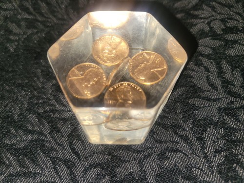 Vintage Lucite Floating Penny Pennies Paperweight | eBay