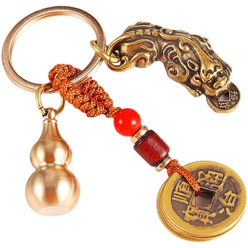 Chinese Feng Shui Brass Gourd Key Chain Calabash Keyring Charm Pendant ...
