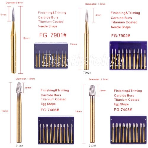 Dental Tungsten Steel Carbide Burs Titanium Coated FG 7901/ 7902/ 7406 ...
