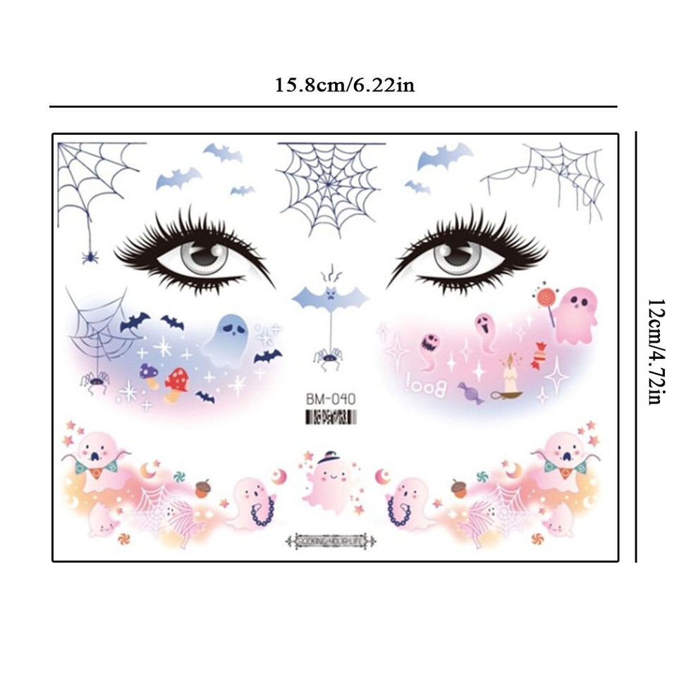 Halloween Face Stickers Skull Face Tattoos Temporary Face Sticker for ...