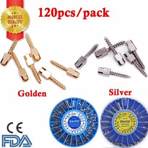 120PCS Dental Screw Post Completed Kit Gold/Silver Plated Conical Root ...