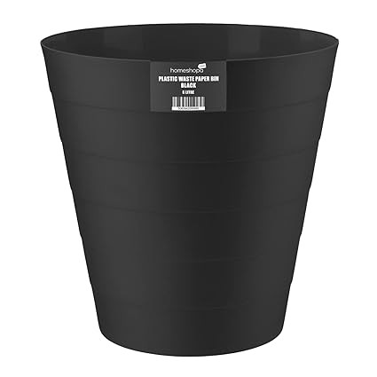HOMESHOPA Plastic Waste Paper Bin Black, 6L Round Waste Basket Trash ...