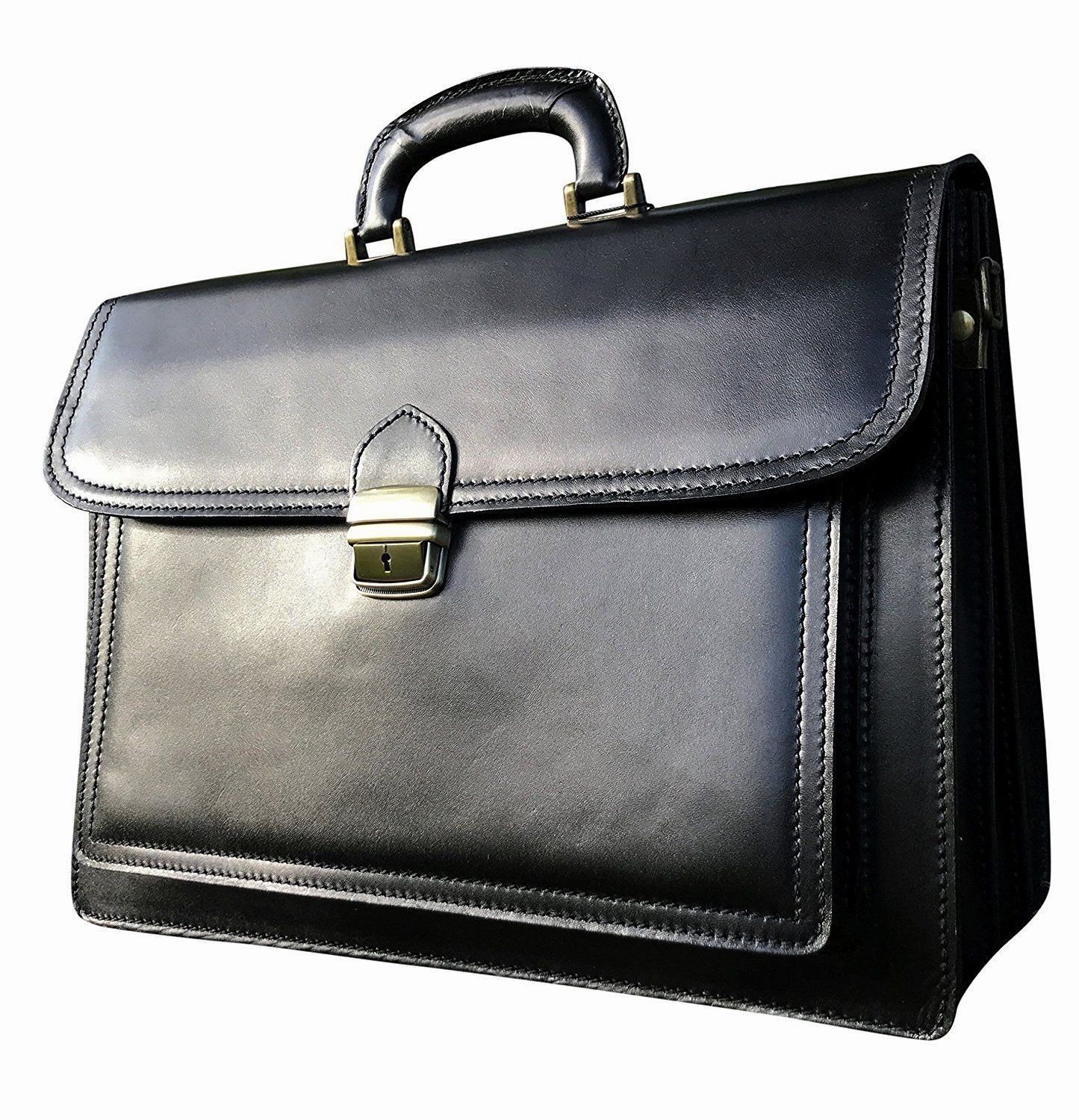 HAND MADE ITALIAN BLACK LEATHER BRIEFCASE LAPTOP SATCHEL MESSENGER ...
