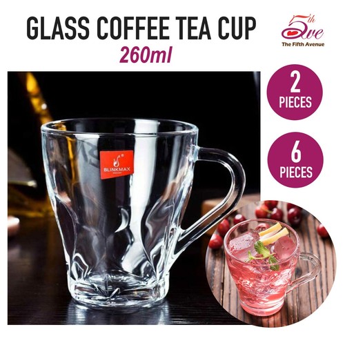 2/6x BlinkMax Glass Coffee Tea Cup With Handle Clear Mug Cold Hot ...