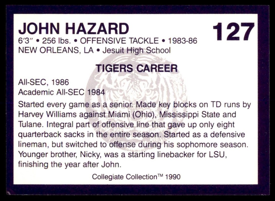 John Hazard 1990 Collegiate Collection Football Card #127 LSU Tigers | eBay