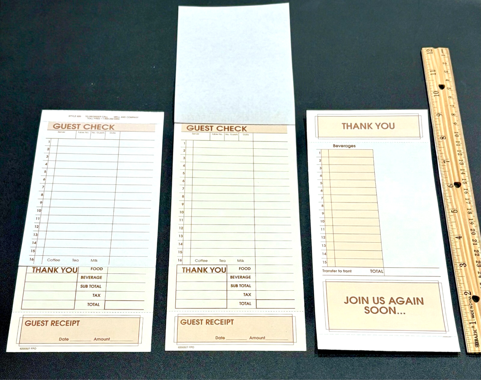 ⭐TOP PICK!⭐ LOT OF 50 UPSCALE RESTAURANT GUEST CHECKS W/ BOTTOM RECEIPT ...