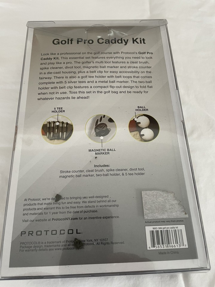 New Sealed Protocol Golf Pro Caddy Kit Gift Divot Tool Cleat Brush Ball ...
