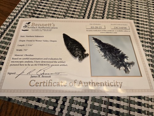 Native American Artifact Pre-1600 Obsidian Northern Side Notch ...