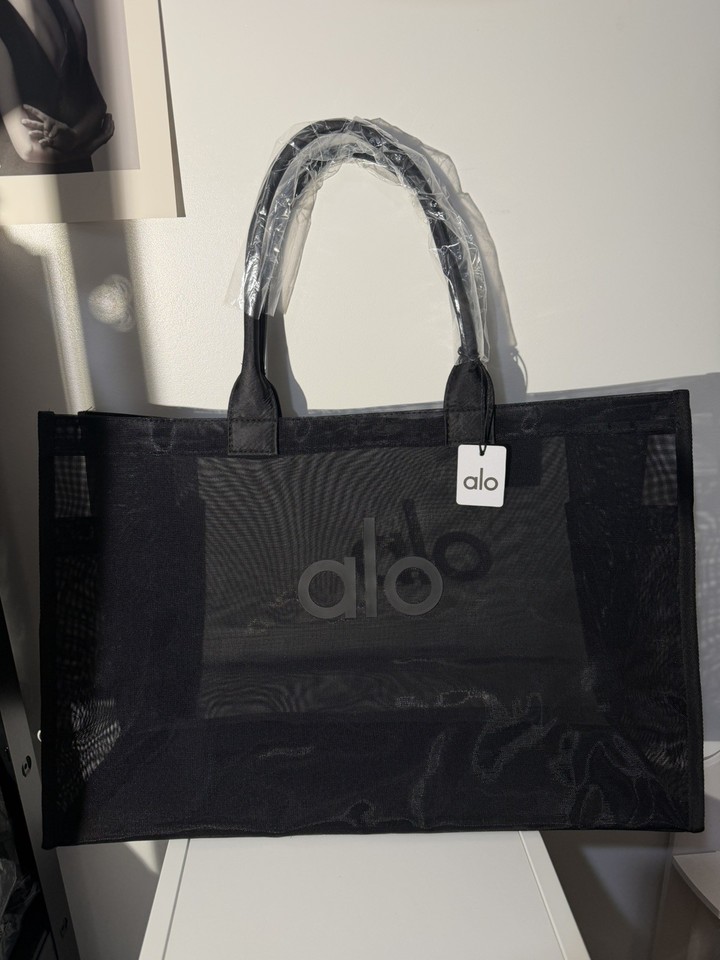 Alo Yoga Sheer Mesh Tote Bag Black Large Transparent Gym Beach NWT New ...