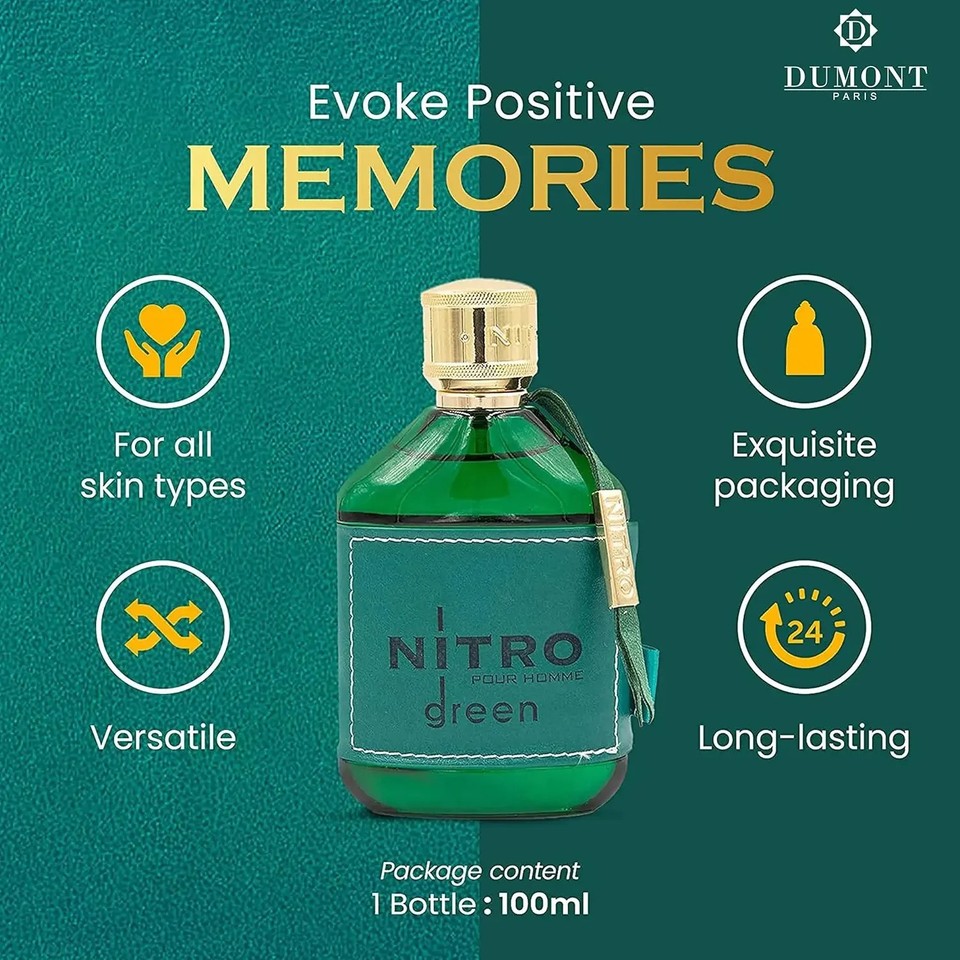 Dumont Nitro Green Eau De Parfum Spray 3.4oz Men’s Fragrance New Sealed ...
