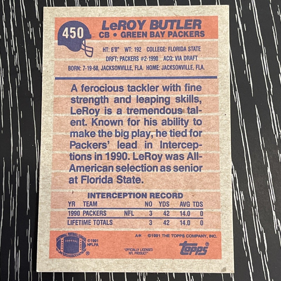 1991 Topps Football LeRoy Butler #450 Green Bay Packers | eBay