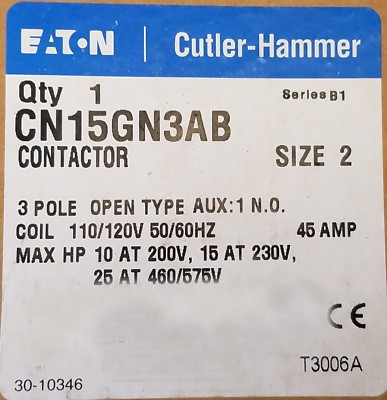 CUTLER HAMMER CN15GN3AB 45A, 110/120V *** NEW IN BOX FAST SHIPPING ...