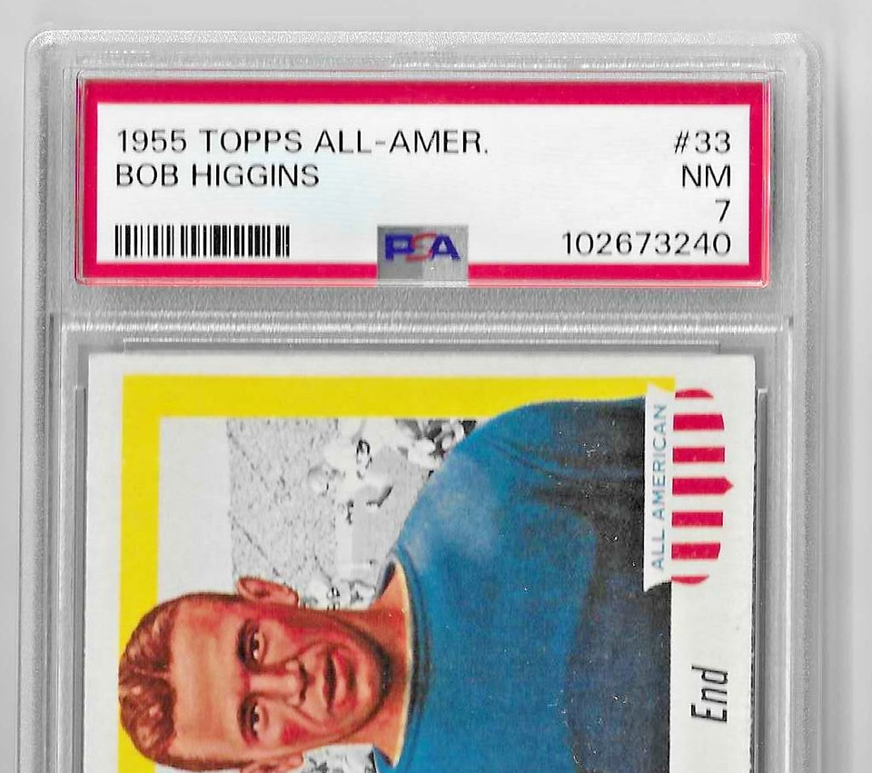 1955 ALL AMERICAN FOOTBALL CARD #33 BOB HIGGINS RC PSA 7 NQ PENN STATE ...