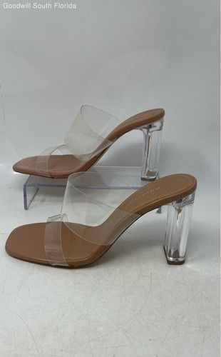 Zara Basic Collection Womens Clear Beige Block Heel Slide Sandals Size ...