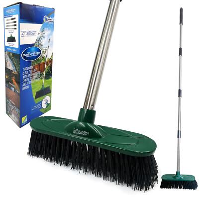 Outdoor Broom with Handle Heavy Duty Garden Brush Yard Stiff Sweeping ...