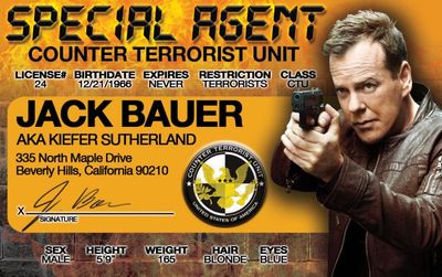 24 actor Jack Bauer / Kiefer Sutherland Drivers License -Designated ...