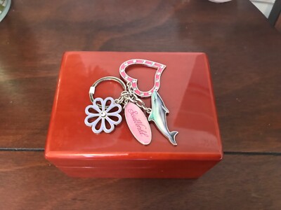 SeaWorld Parks SilverTone Enamel Flower Dolphin Heart Keychain Dangle ...