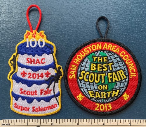 2 SHAC SAM HOUSTON AREA COUNCIL Boy Scout Fair PATCHES BSA Event Badge ...