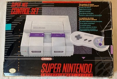 1991 NINTENDO SNES SUPER NES CONTROL SET CONSOLE CANADIAN BOX BROKEN NO ...