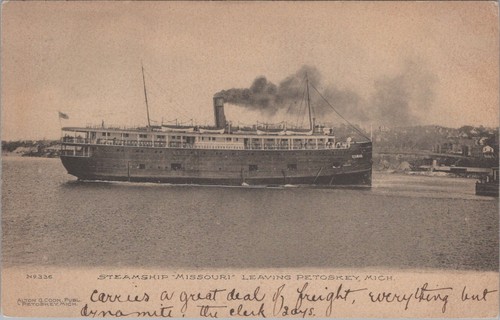 Steamship Missouri Leaving Petoskey Michigan MI 1907 Great Lakes ...
