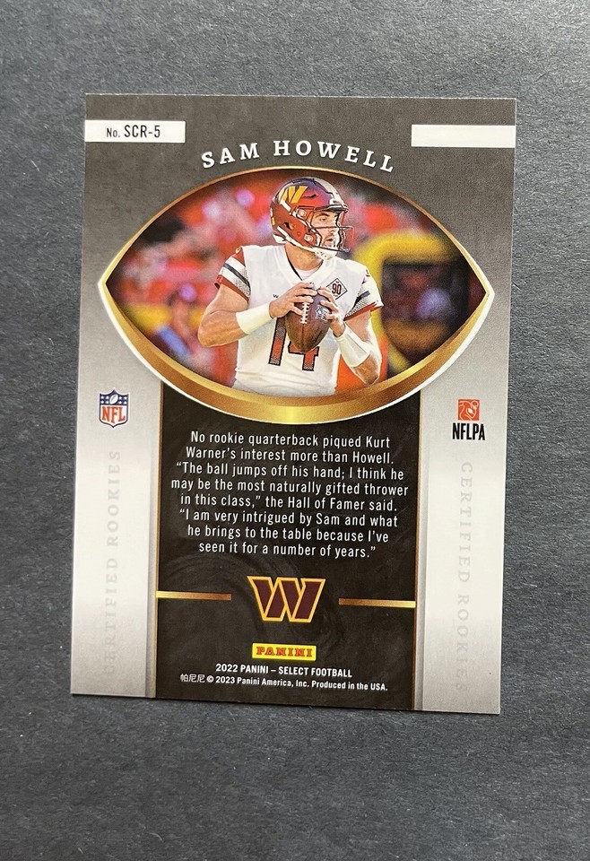 2022 Select Football Sam Howell Certified Rookie #SCR-5 Washington ...