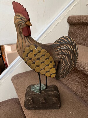 James Haddon Carved Painted Wood Folk Art Huge Rooster Chicken ...