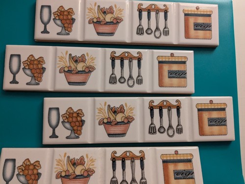 Ceramic Art Tiles Cooking Kitchen Culinary Theme 4pcs 8.5”x2” Brazil ...