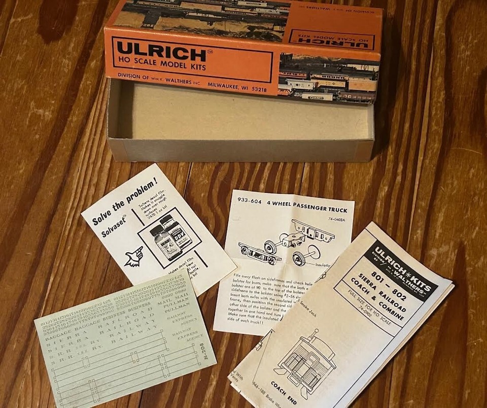 HO SCALE VINTAGE ULRICH MODEL SIERRA COACH TRAIN CAR KIT W/ WHEEL ...