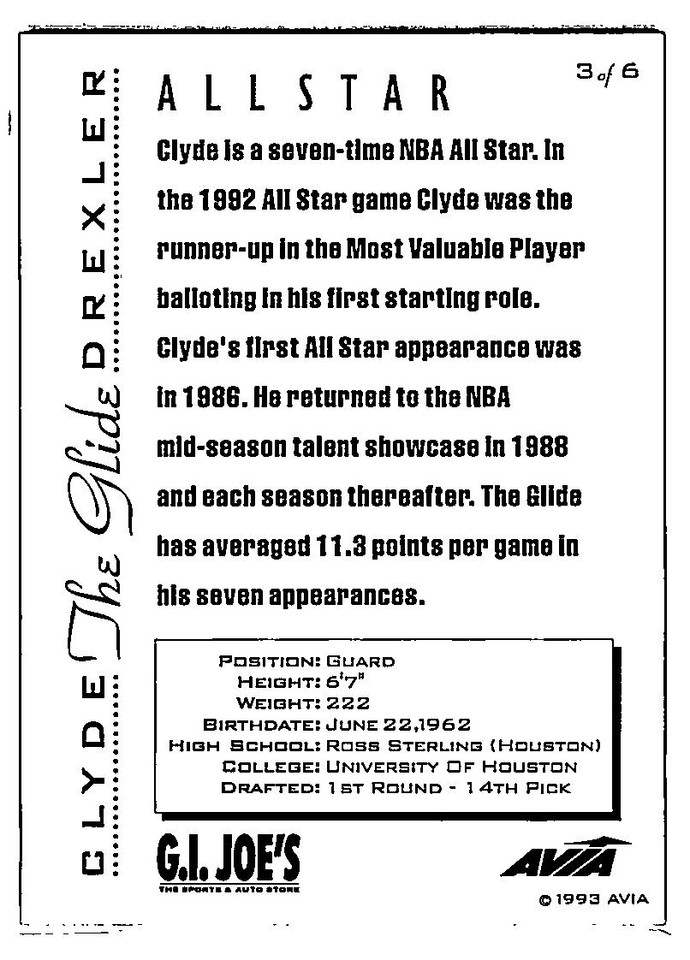 1993-94 Avia Clyde Drexler #3 Clyde Drexler | eBay