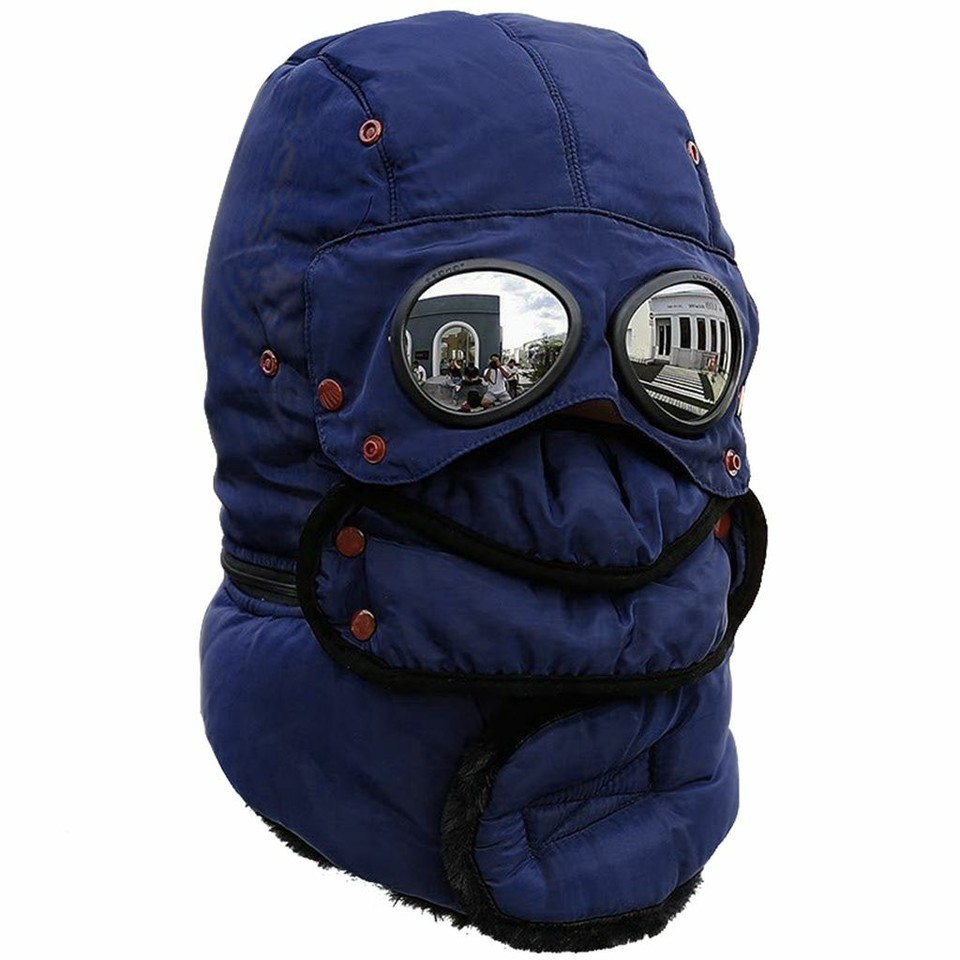 Thermal Winter Trapper Hat with Glasses Winter Cycling Windproof Ski ...