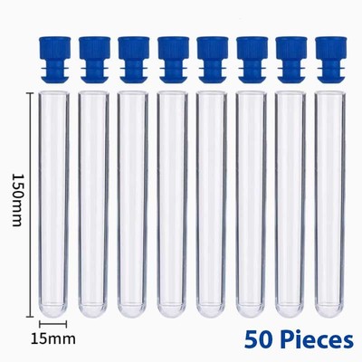 50 Pack 15*150mm Plastic Tubes Sample Container Test Tubes with Caps ...