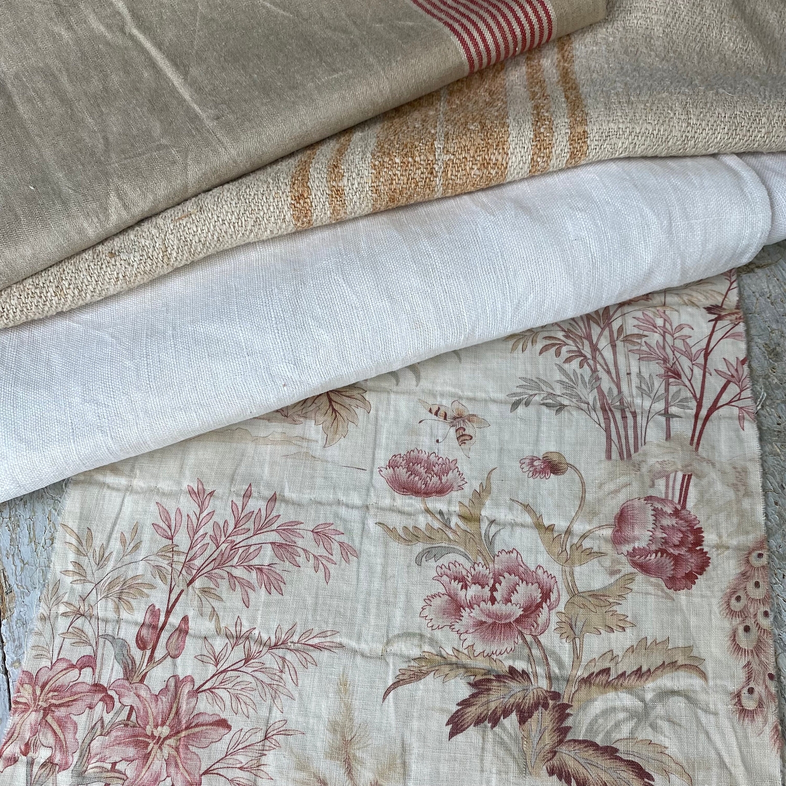 Project Bundle Linen floral fabric and grain sacking trim plaid ...