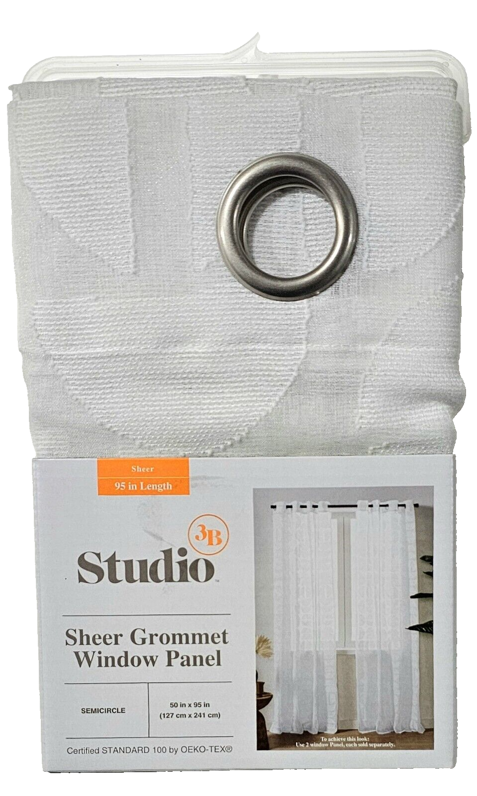 Studio 3B Sheer Grommet Window Panel Semicircle 50x95in White Oeko-Tex ...